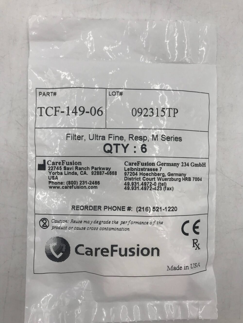 CareFusion TCF-149-06 Filter Ultra Fine Resp M Series (6/Package) - GB TECH USA