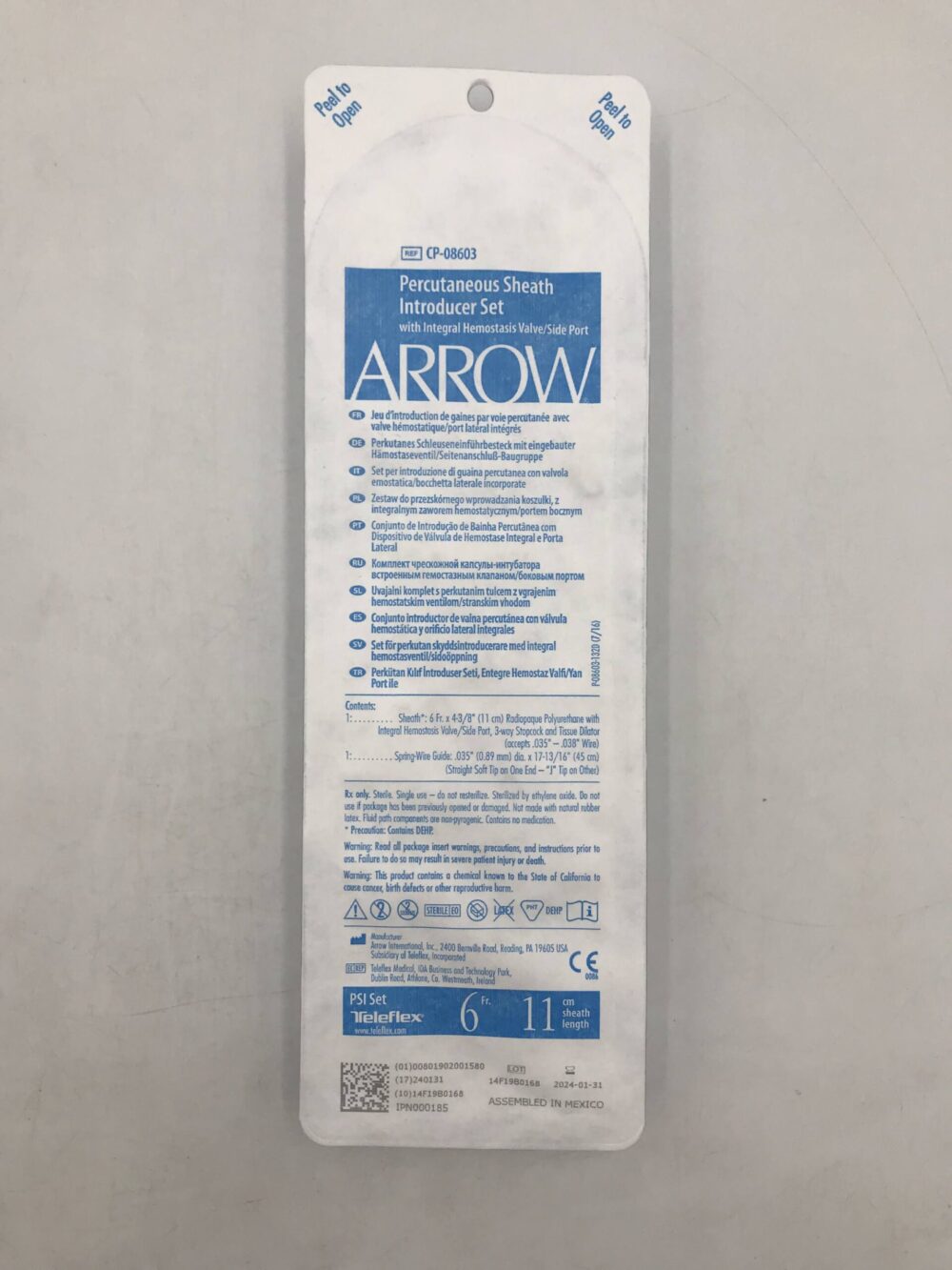 Arrow CP-08603 Percutaneous Sheath Introducer Set 6Fr 11cm Sheath ...