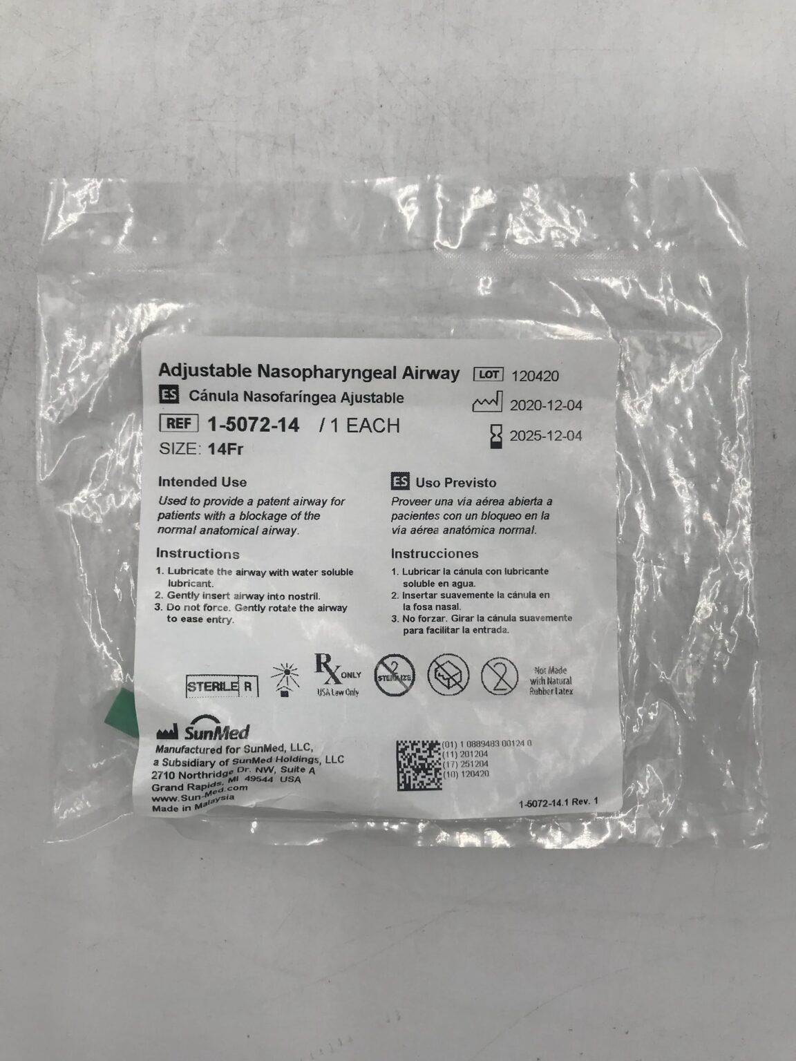 SunMed 1-5072-14 Adjustable Nasopharyngeal Airway 14Fr - GB TECH USA