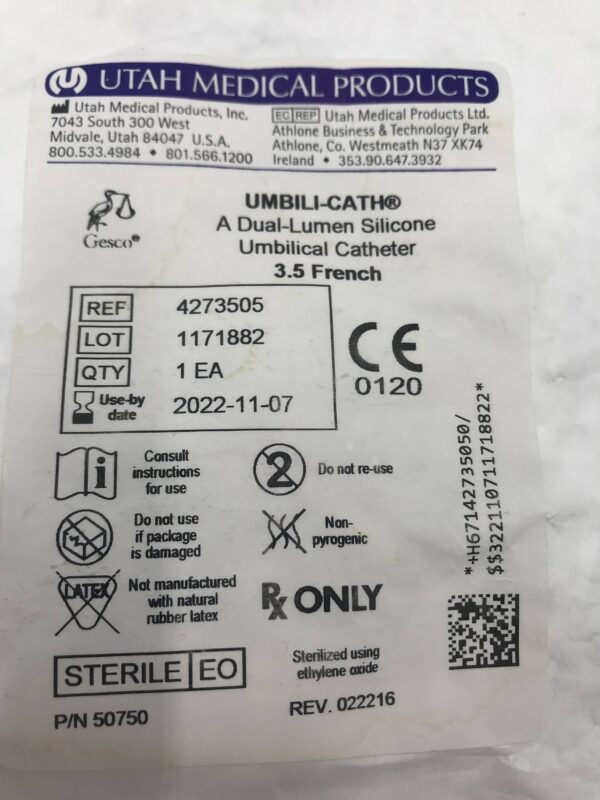 Utah Medical 4273505 Umbili-Cath A Dual-Lumen Silicone Umbilical ...