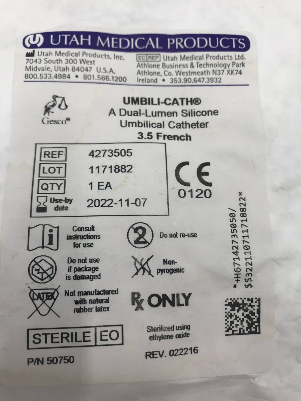 Utah Medical 4273505 Umbili-Cath A Dual-Lumen Silicone Umbilical Catheter 3.5F (X) - GB TECH USA