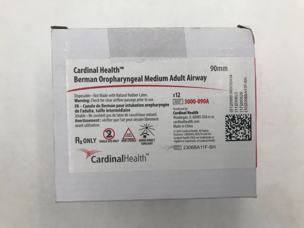 CARDINAL HEALTH 3000-090A Berman Oropharyngeal Medium Adult Airway 90mm (12/Box) - GB TECH USA