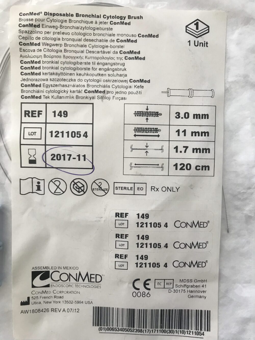 ConMed 000104 Multi-Purpose Sheathed Cytology Brush 160cm(X) - GB TECH USA