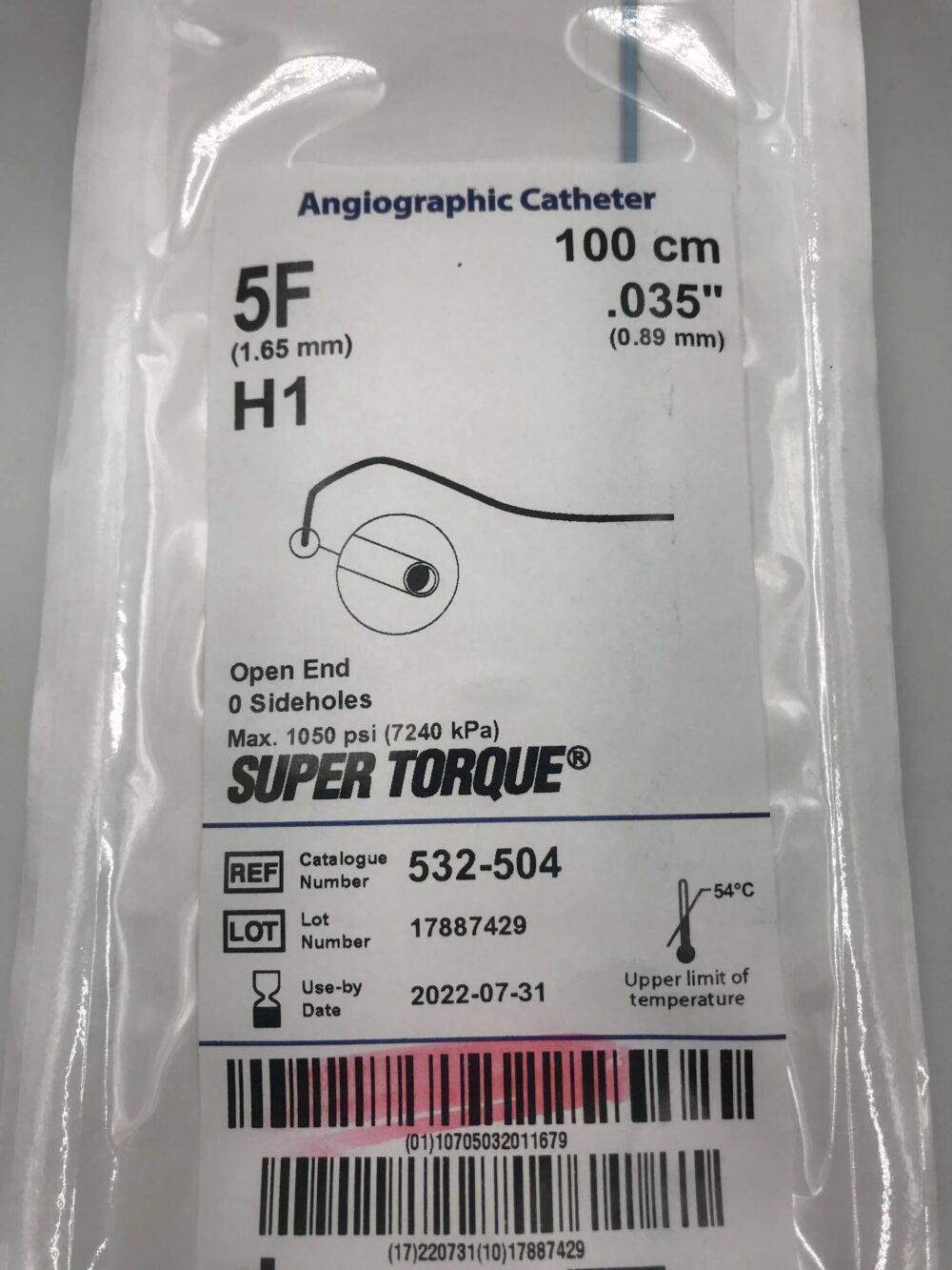 Cordis 532-504 Super Torque Angiographic Catheter H1 5F 100cm (X) - GB ...
