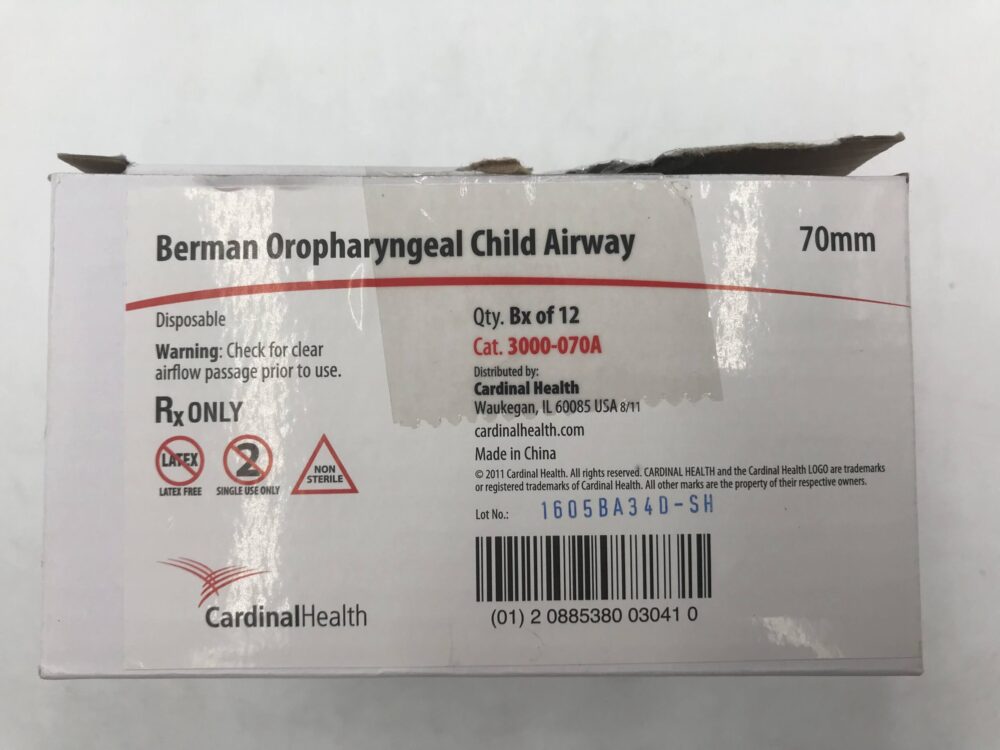 Cardinal Health 3000-070A Berman Oropharyngeal Child Airway 70mm (12 ...