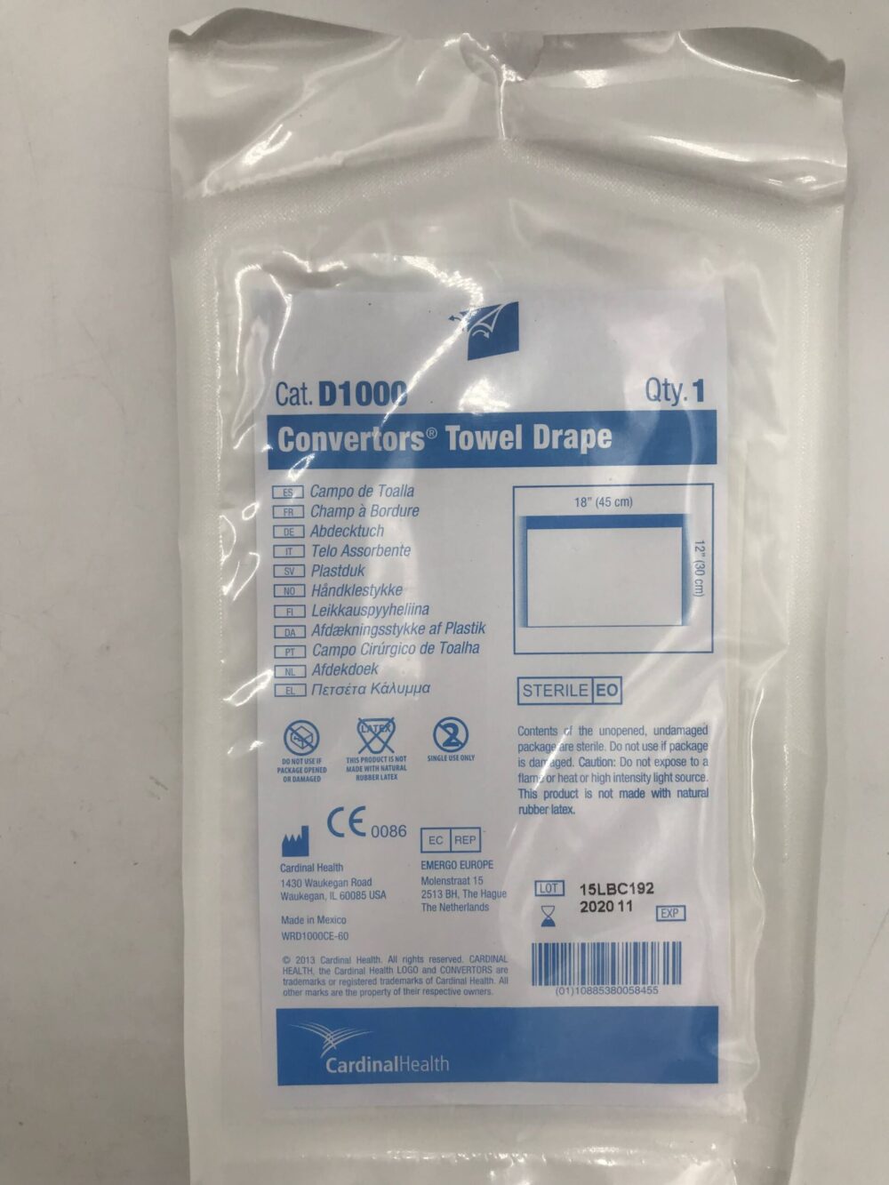 Cardinal Health D1000 Convertors Towel Drape 18" x 12" (X) - GB TECH USA