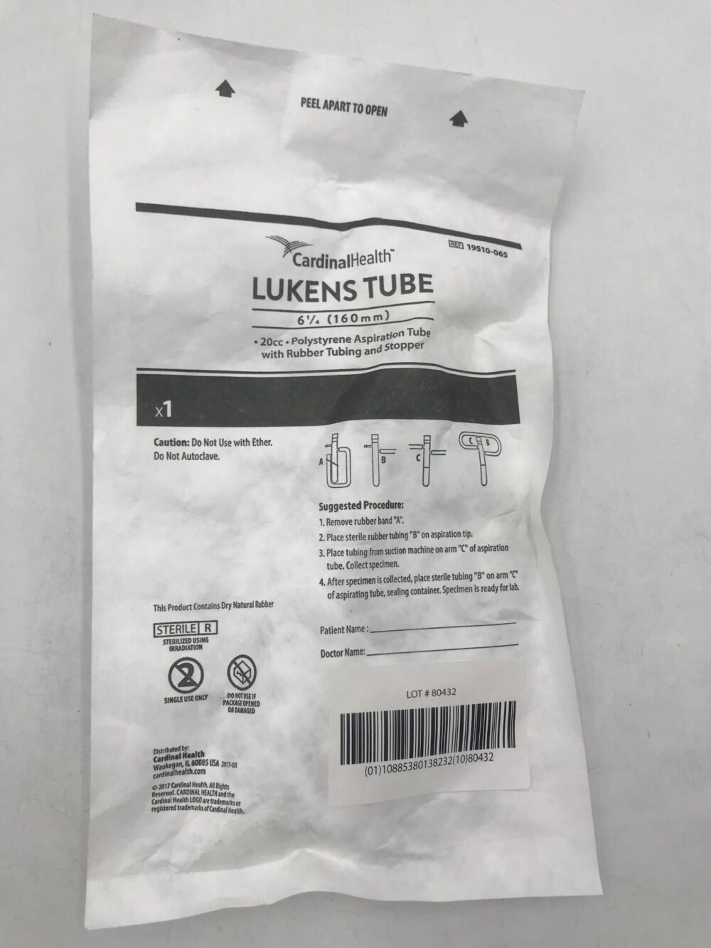 Cardinal Health 19510-065 Lukens Tube 20cc Polyestyrene Aspiration Tube ...