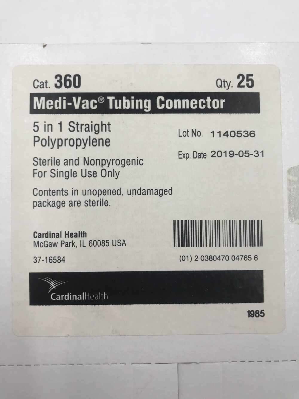 Cardinal Health 360 Medi-Vac Tubing Connector 5 in 1 Straight (25/Box) (X) - GB TECH USA