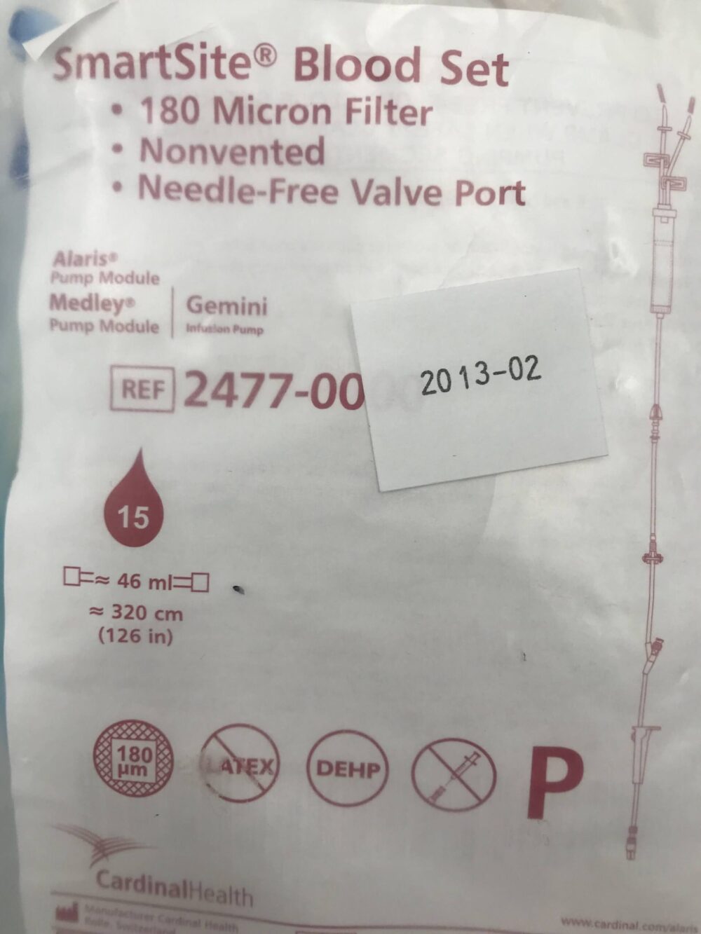 Cardinal Health 2477-0000 SmartSite Blood Set 180 Micron Filter ...