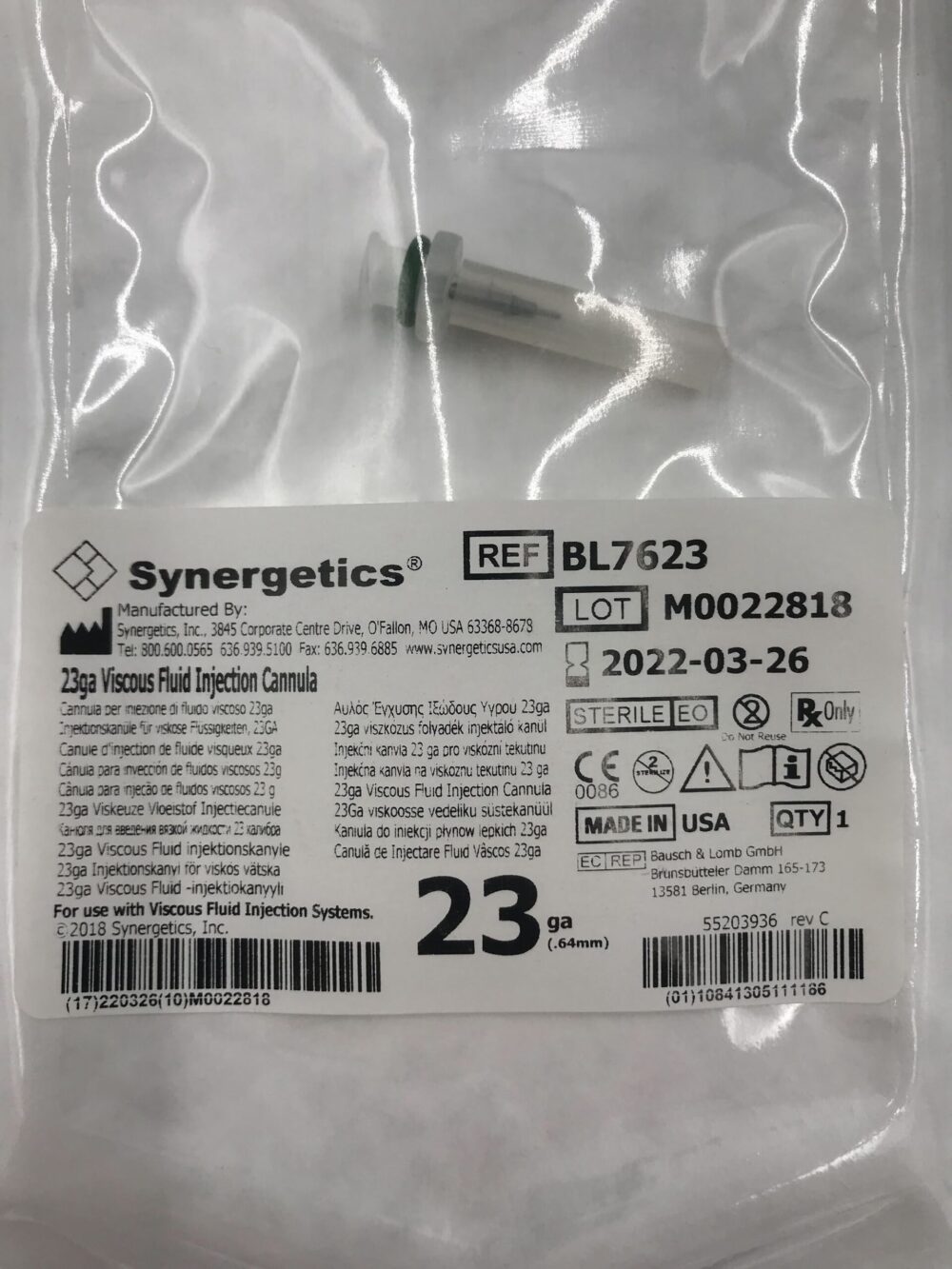 Synergetics BL7623 Viscous Fluid Injection Cannula 23Ga (X) - GB TECH USA