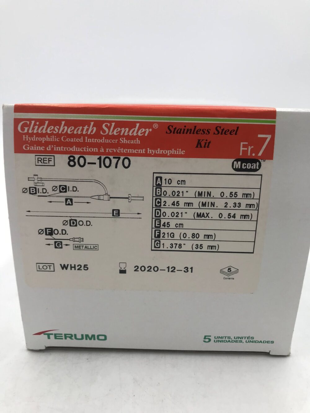 Terumo 80-1070 Glidesheath Slender Hydrophilic Coated Introducer Sheath ...