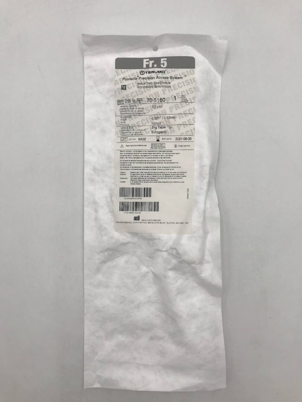 Terumo 70-5160 Pinnacle Precision Access System Introducer Sheath 5Fr ...