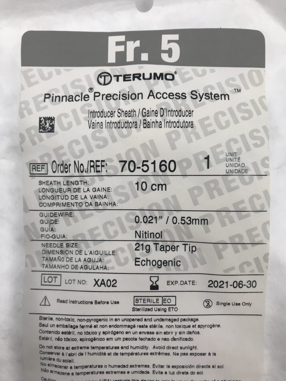 Terumo 70-5160 Pinnacle Precision Access System Introducer Sheath 5Fr ...