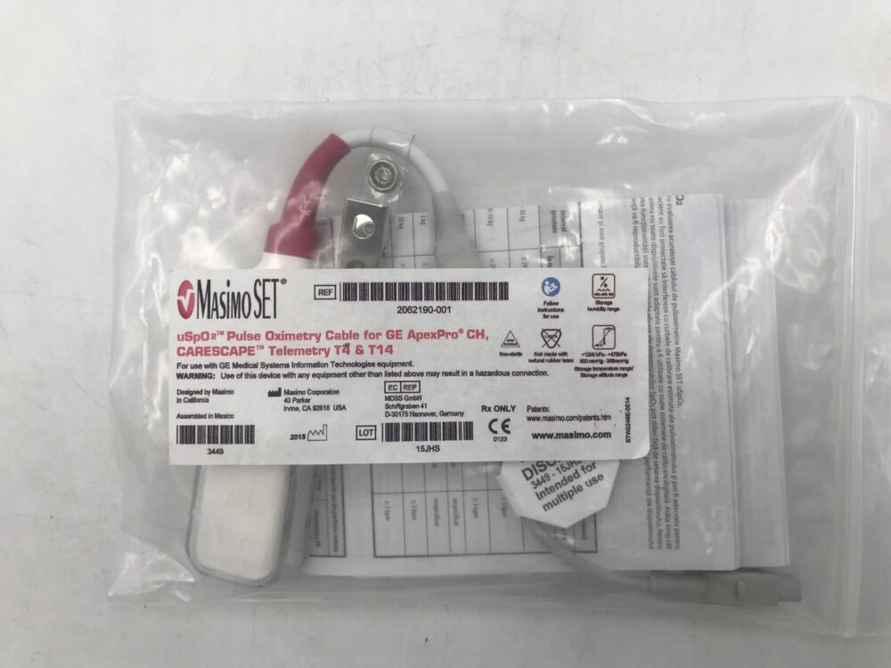 Masimo 2062190-001 uSpO2 Pulse Oximetry Cable for GE ApexPro - GB TECH USA