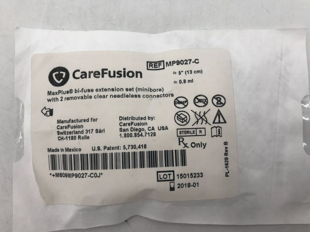 CareFusion MP9027-C MaxPlus Bi-Fuse Extension Set (Minibore) with 2 ...