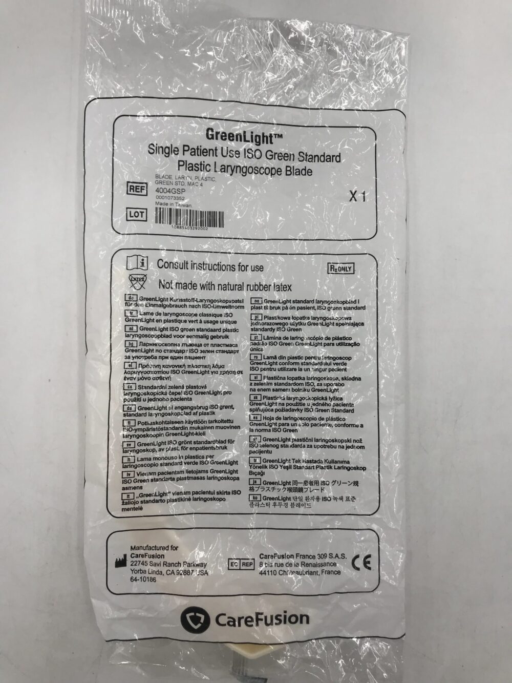 CareFusion 4004GSP GreenLight Single Patient Use ISO Green Standard ...