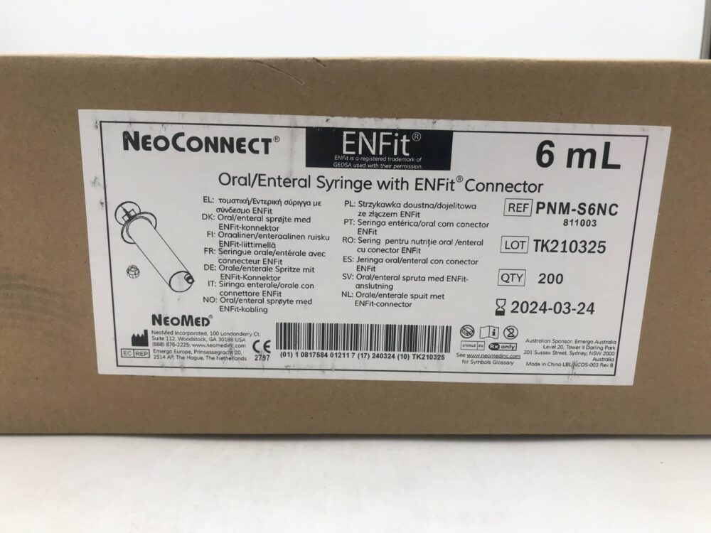 NeoMed PNM-S6NC NeoConnect Oral/Enteral Syringe w/ ENFit Connector 6mL (200/Case)(X) - GB TECH USA
