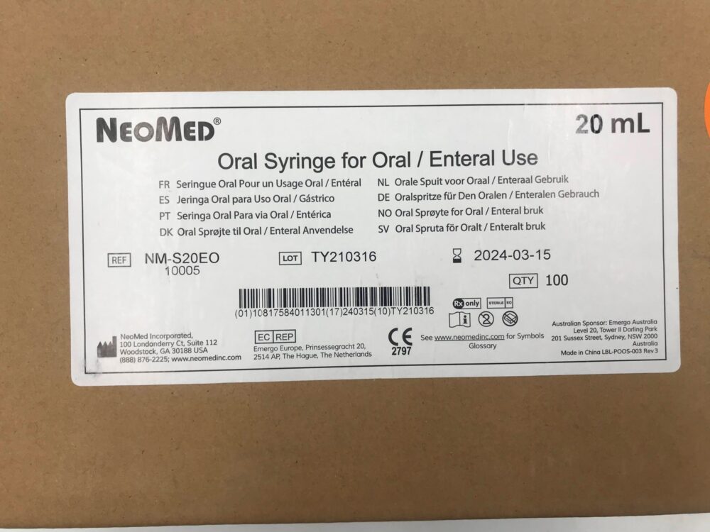 NEOMED NM-S20EO Oral Syringe For Oral/Enteral Use, 20mL (100/Case)(X) – GB TECH USA