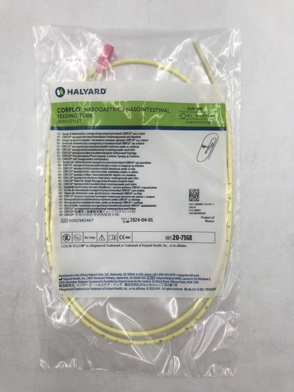 HALYARD 20-7368 Corflo Nasogastric / Nasointestinal Feeding Tube w ...