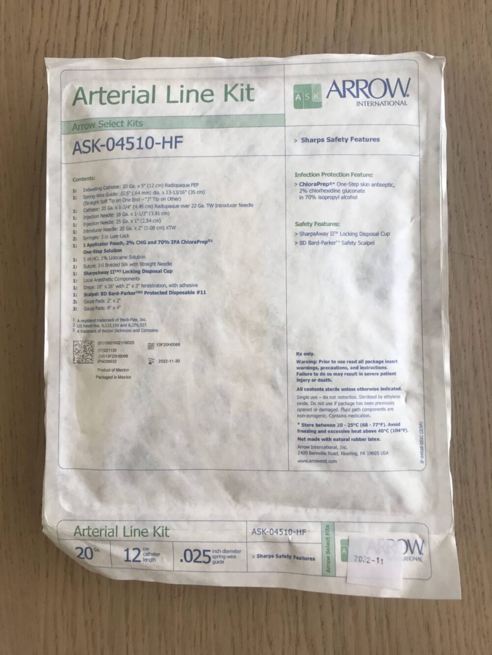 ARROW ASK-04510-HF Arterial Line Kit 20Ga x 12cm x .025in(X) - GB TECH USA
