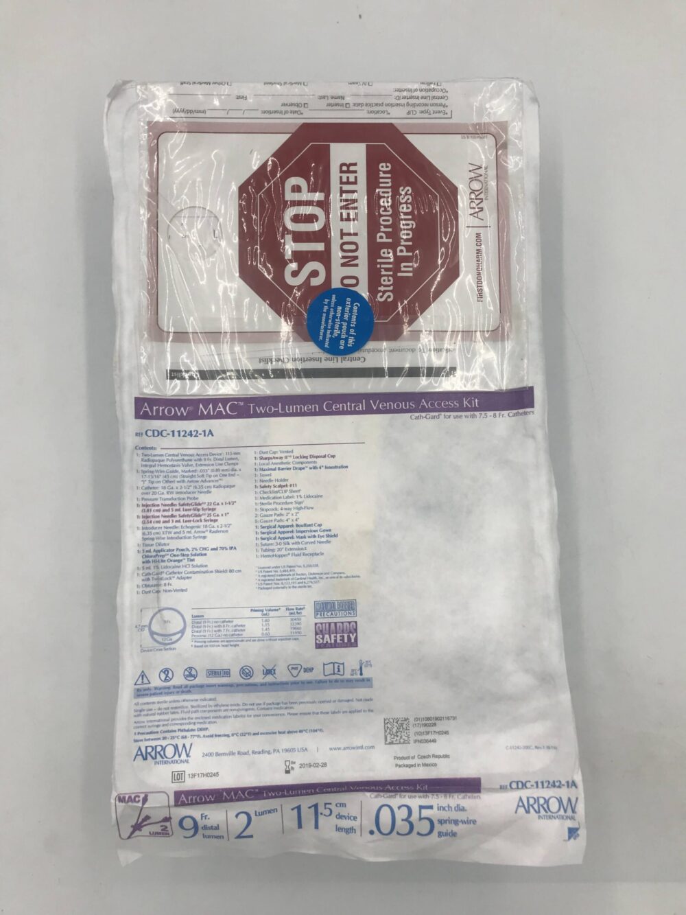 ARROW CDC-11242-1A MAC Two-Lumen Central Venous Access Kit 9F(X) - GB ...