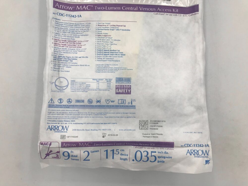 ARROW CDC-11242-1A MAC Two-Lumen Central Venous Access Kit 9F(X) - GB ...