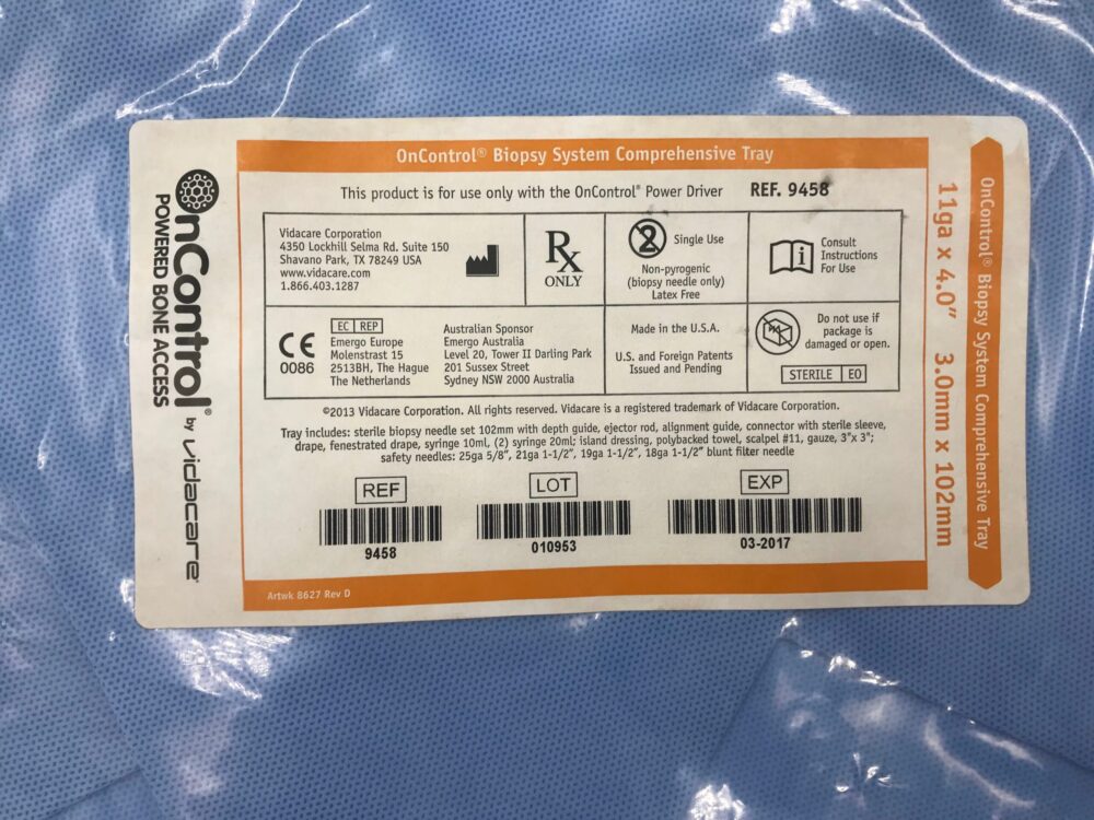 Vidacare 9458 OnContorl Biopsy System Comprehensive Tray 11Ga x 4in ...