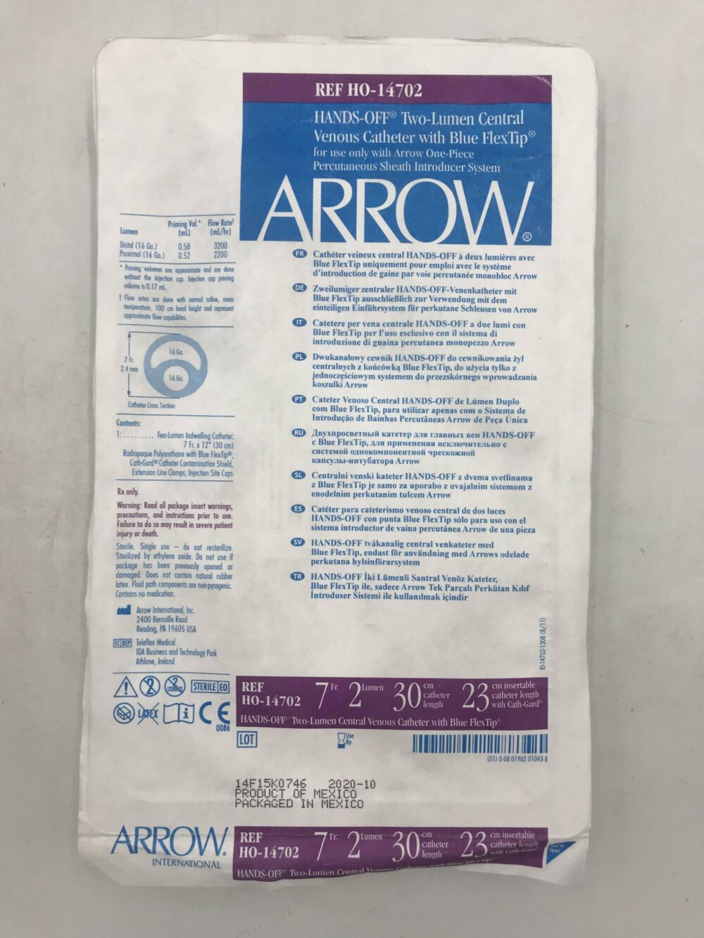 ARROW HO-14702 Hands-Off Two-Lumen Central Venous Catheter w/ Blue ...