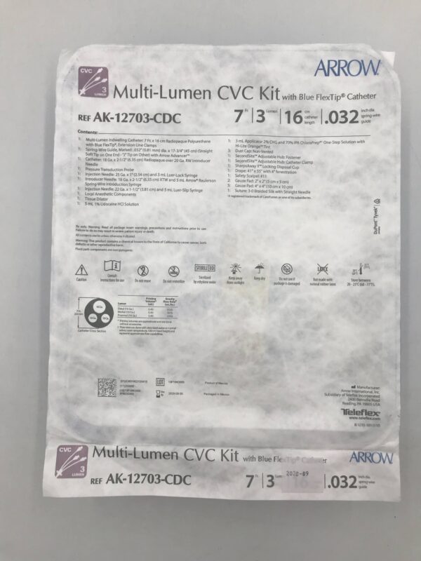 ARROW AK-12703-CDC Multi-Lumen CVC Kit w/Blue FlexTip Catheter 7F(X ...