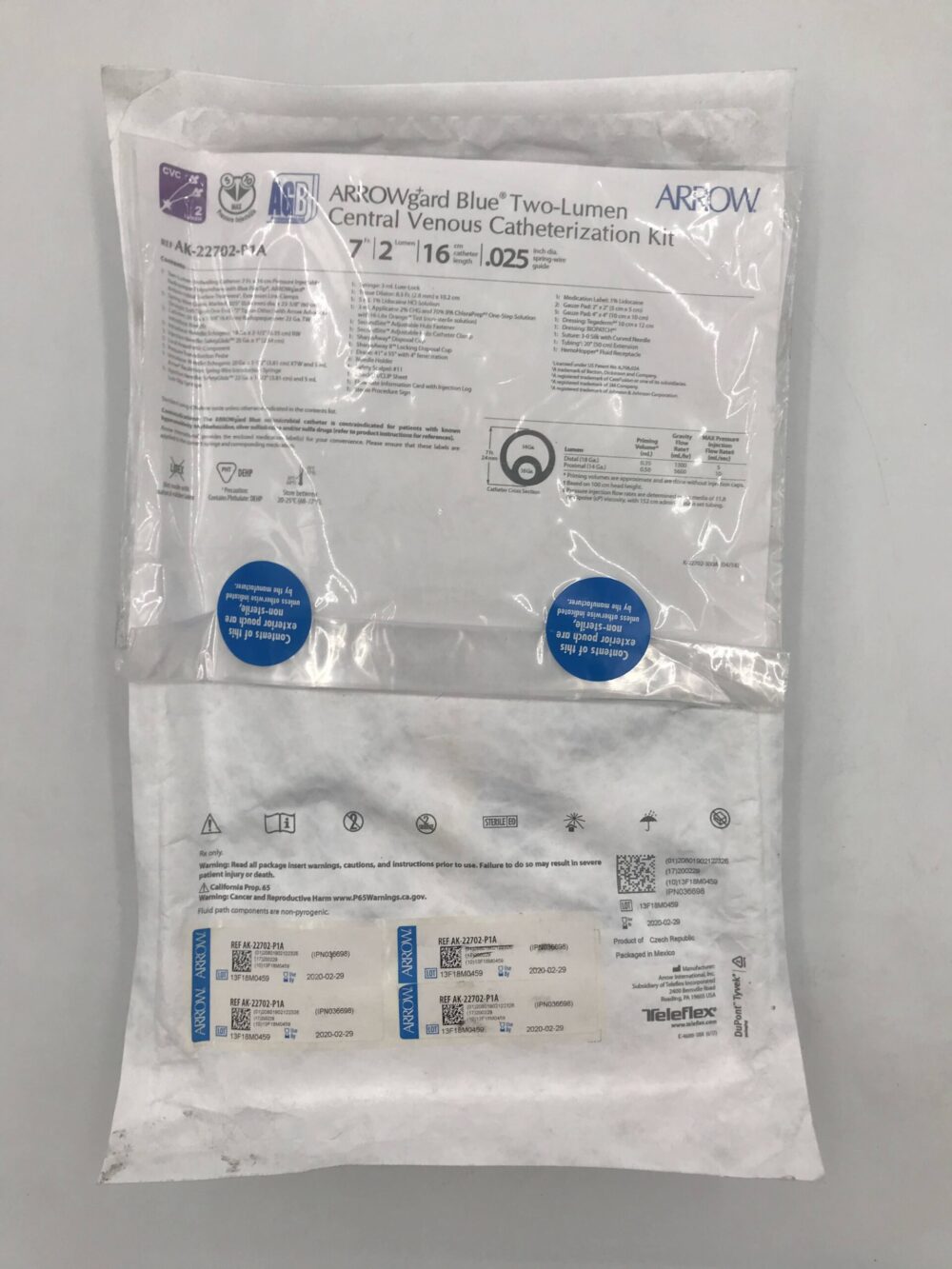 ARROW AK-22702-P1A ARROWgard+Two-Lumen Central Venous Catheterization ...