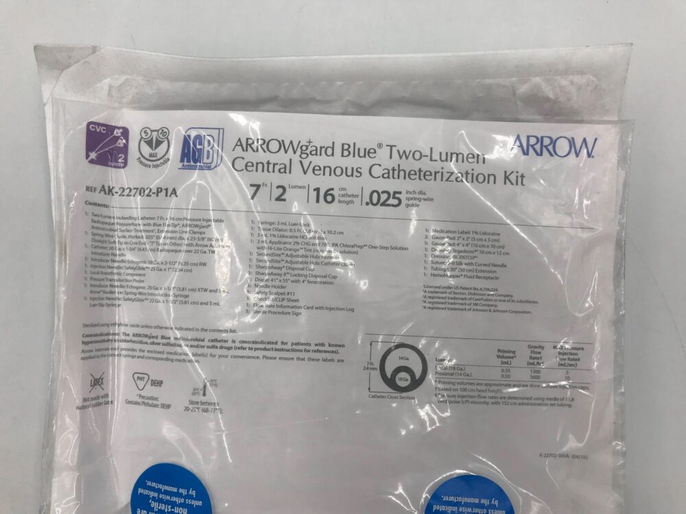 ARROW AK-22702-P1A ARROWgard+Two-Lumen Central Venous Catheterization ...