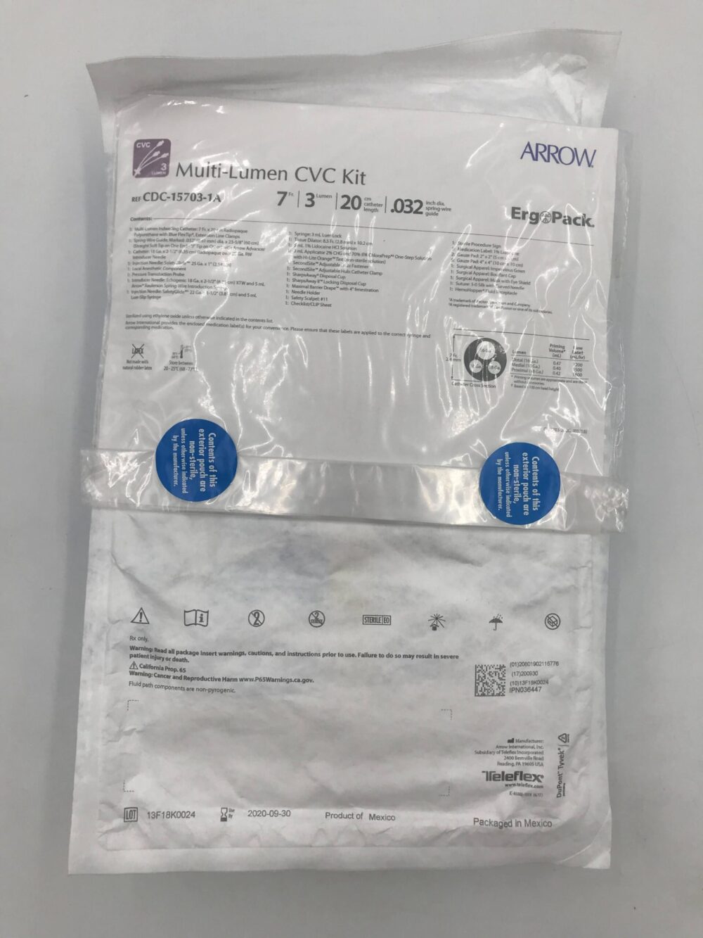 ARROW CDC-15703-1A Multi-Lumen CVC Kit Ergo Pack 7F x 20cm x .032in(X ...