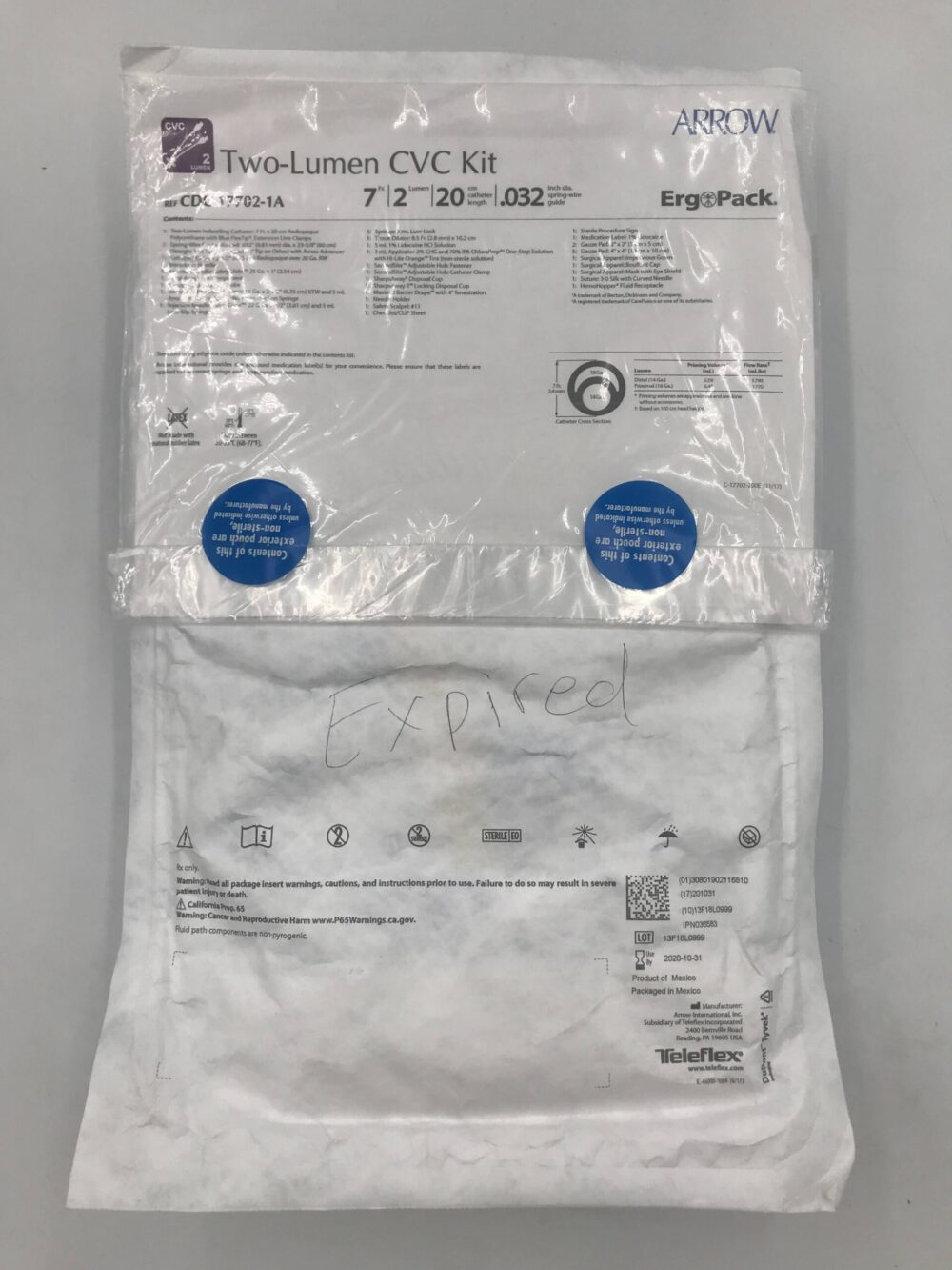 ARROW CDC-17702-1A Two-Lumen CVC Kit, ErgoPack 7F x 20cm x .032in(X ...