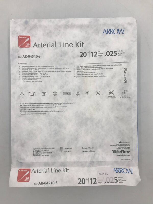 ARROW AK-04510-S Arterial Line Kit 20Ga x 12cm x .025in(X) - GB TECH USA
