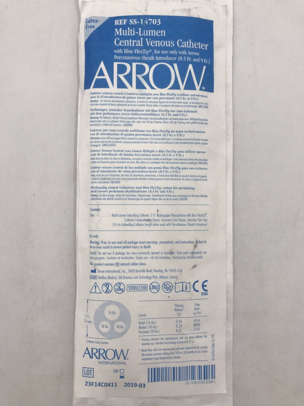 ARROW SS-14703 Multi-Lumen Central Venous Catheter 7F(X) - GB TECH USA