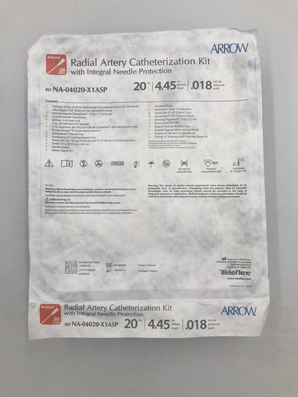 ARROW NA-04020-X1ASP Radial Artery Catheterization Kit w/Integral ...