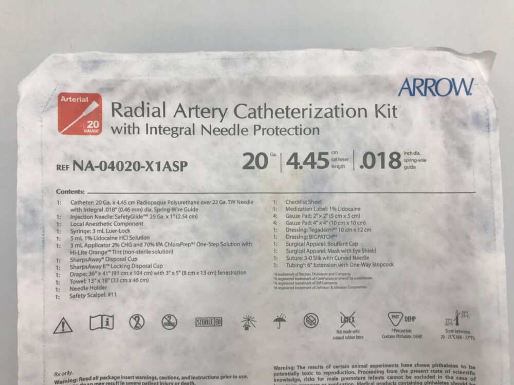 ARROW NA-04020-X1ASP Radial Artery Catheterization Kit w/Integral ...