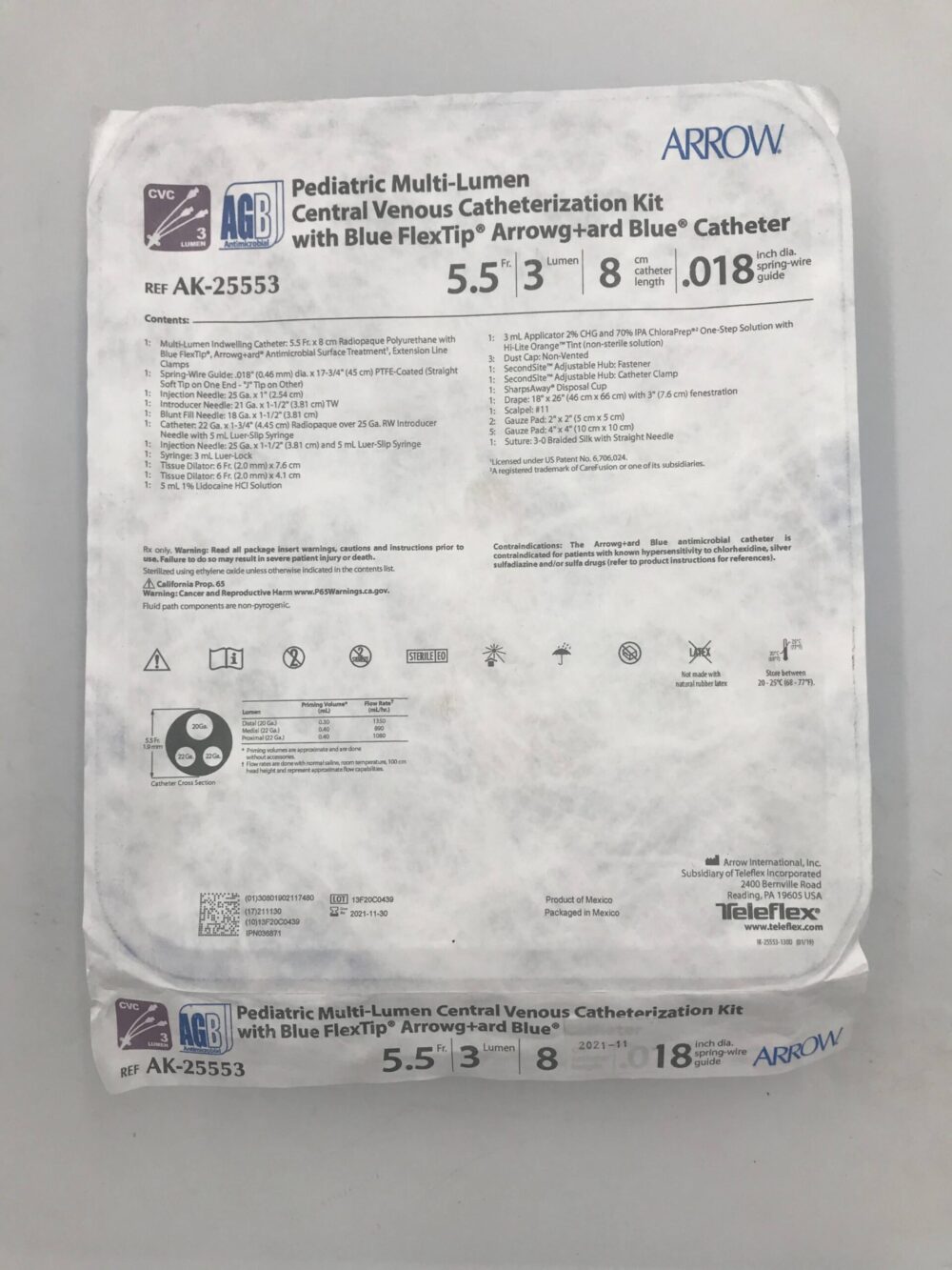 ARROW AK-25553 AGB Pediatric Multi-Lumen Central Venous Catheterization ...