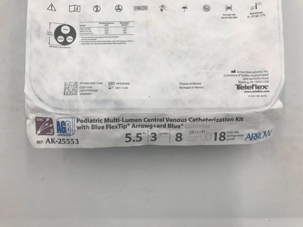 ARROW AK-25553 AGB Pediatric Multi-Lumen Central Venous Catheterization ...