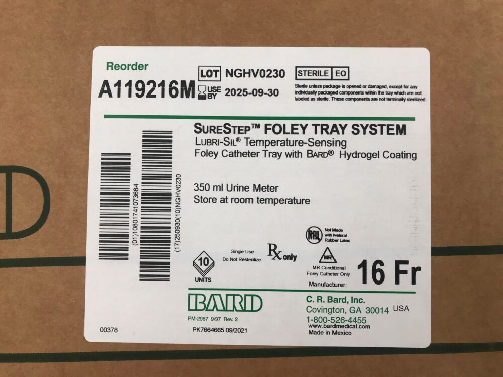 BARD A119216M SureStep Foley Tray System, Lubri-Sil Temperature-Sensing ...