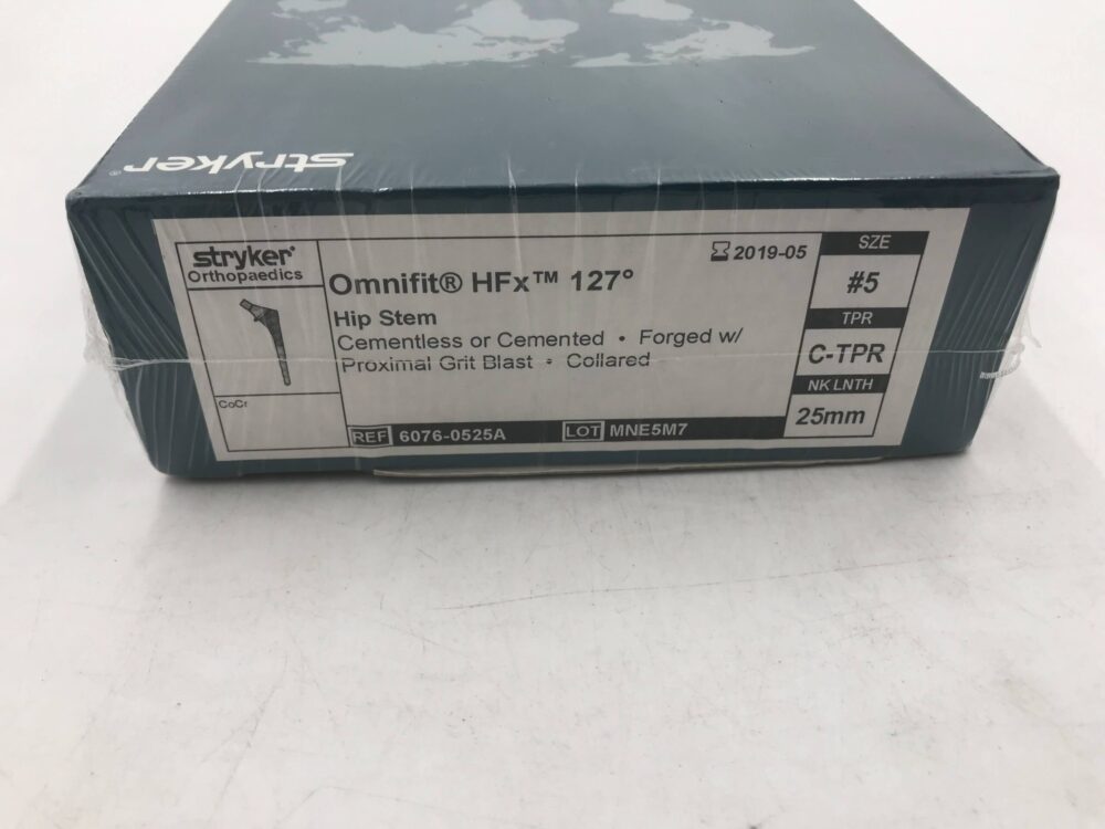 STRYKER 6076-0525A Omnifit HFx Hip Stem Cementless or Cemented #5, C-TPR 127Deg x 25mm(X) - GB ...