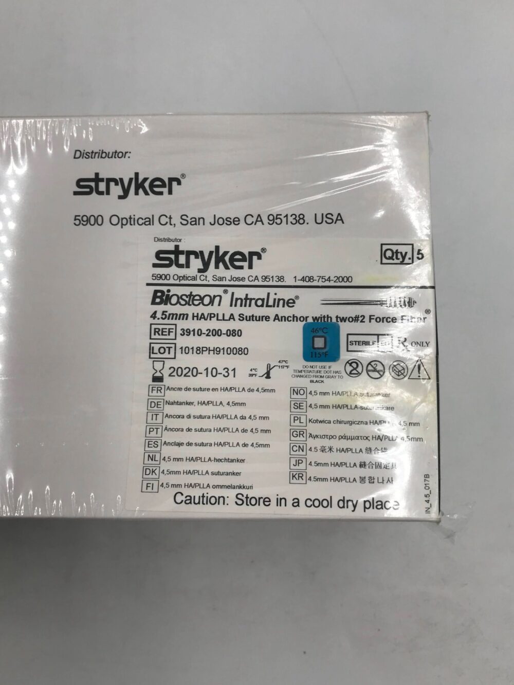 STRYKER 3910-200-080 Biosteon IntraLine HA/PLLA Sutura Anchor w/ Two #2 ...