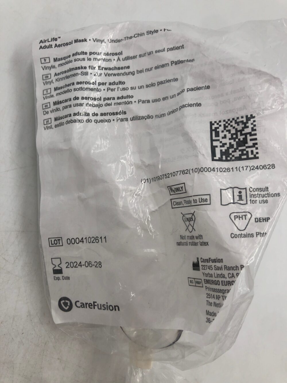 CareFusion 001206 Vyaire AirLife Adult Aerosol Mask Vinyl Under-The ...