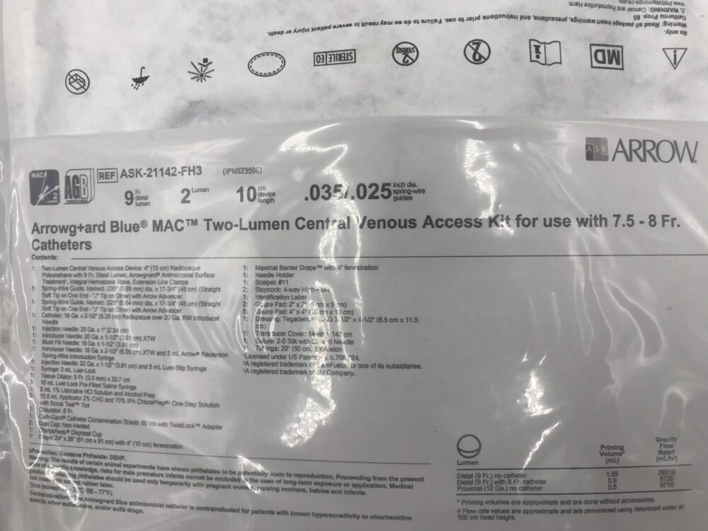 Arrow ASK-21142-FH3 Arrowg+ard Blue Mac Two-Lumen Central Venous Access ...