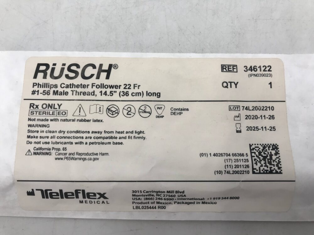 Teleflex 346122 Rusch Philips Catheter Follower 22Fr #1-56 Male Thread ...