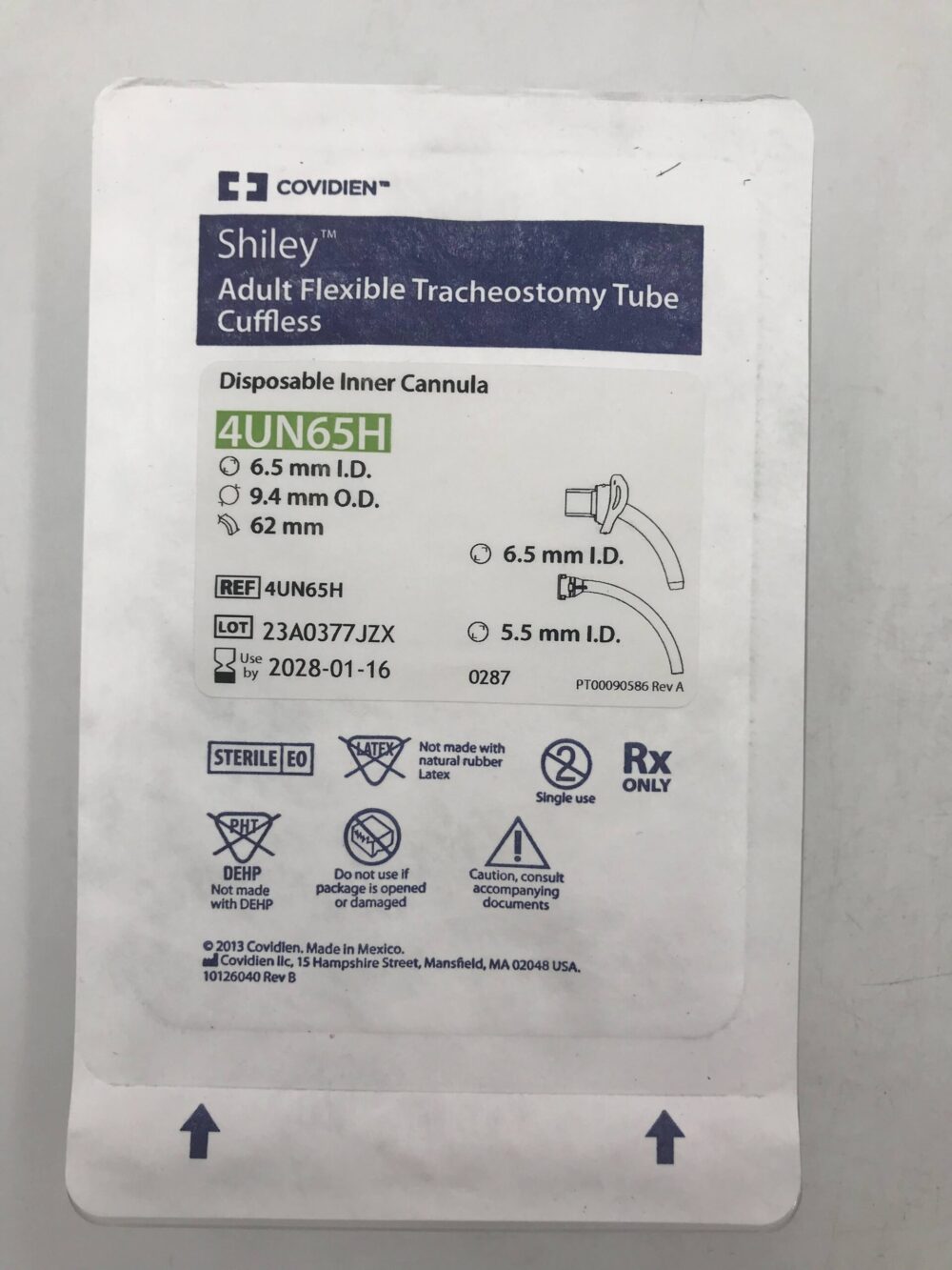 COVIDIEN 4UN65H Shiley Adult Flexible Tracheostomy Tube Cuffless Disp ...