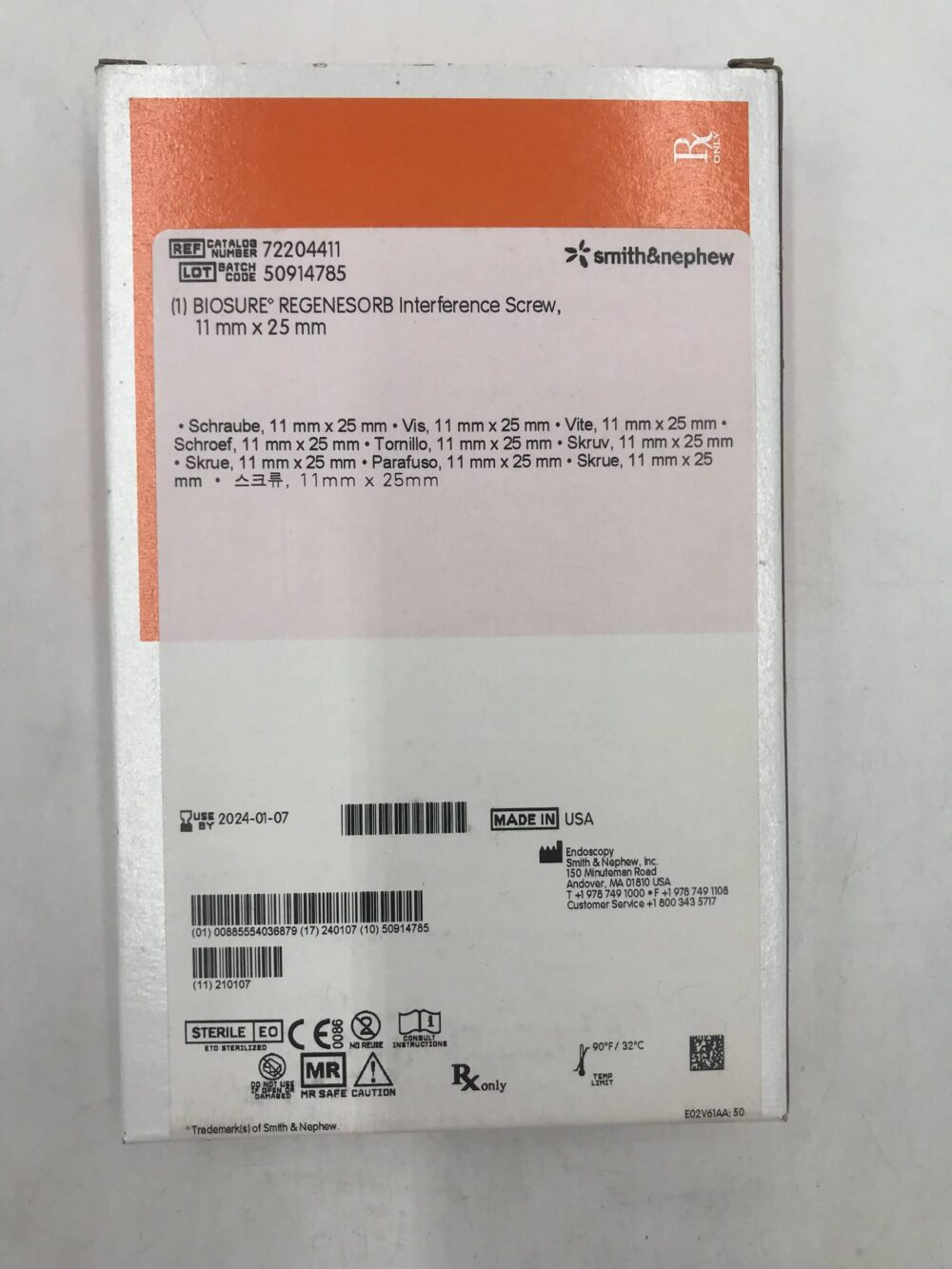 Smith&Nephew 72204411 Biosure Regenesorb Interference Screw 11mm x 25mm ...