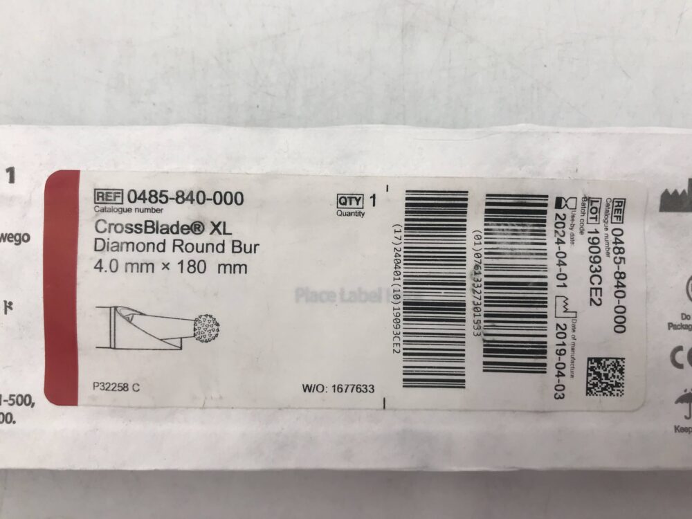 Stryker 0485-840-000 CrossBlade XL Diamond Round Bur 4.0mm x 180mm (X) - GB TECH USA