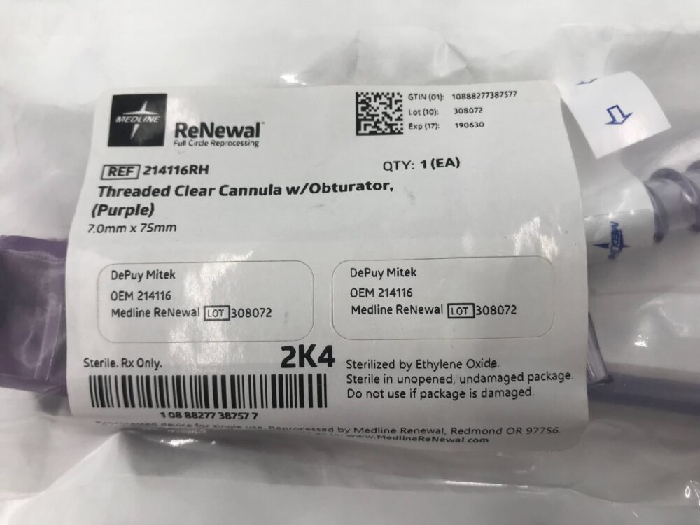 DePuy 214116 Threaded Clear Cannula w/Obturator 7.0mm x 75mm ...