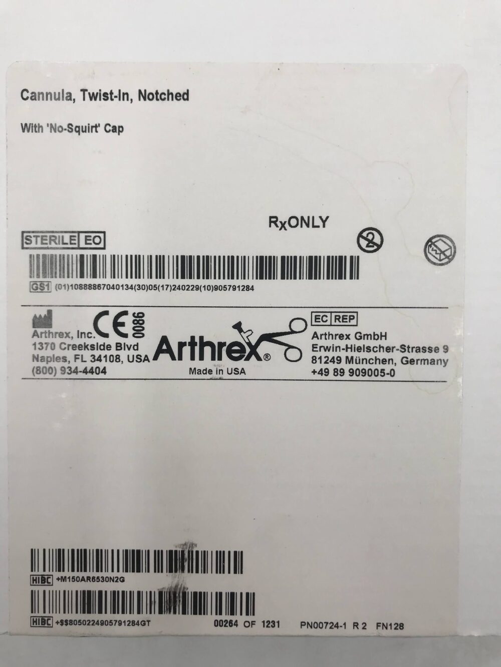 Arthrex AR-6530N Cannula Twist-In Notched 8.25mm ID x 7cm (5/Box) (X ...